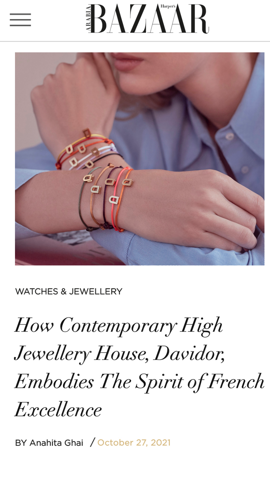 Harper's Bazaar Arabia - October 2021 – DAVIDOR