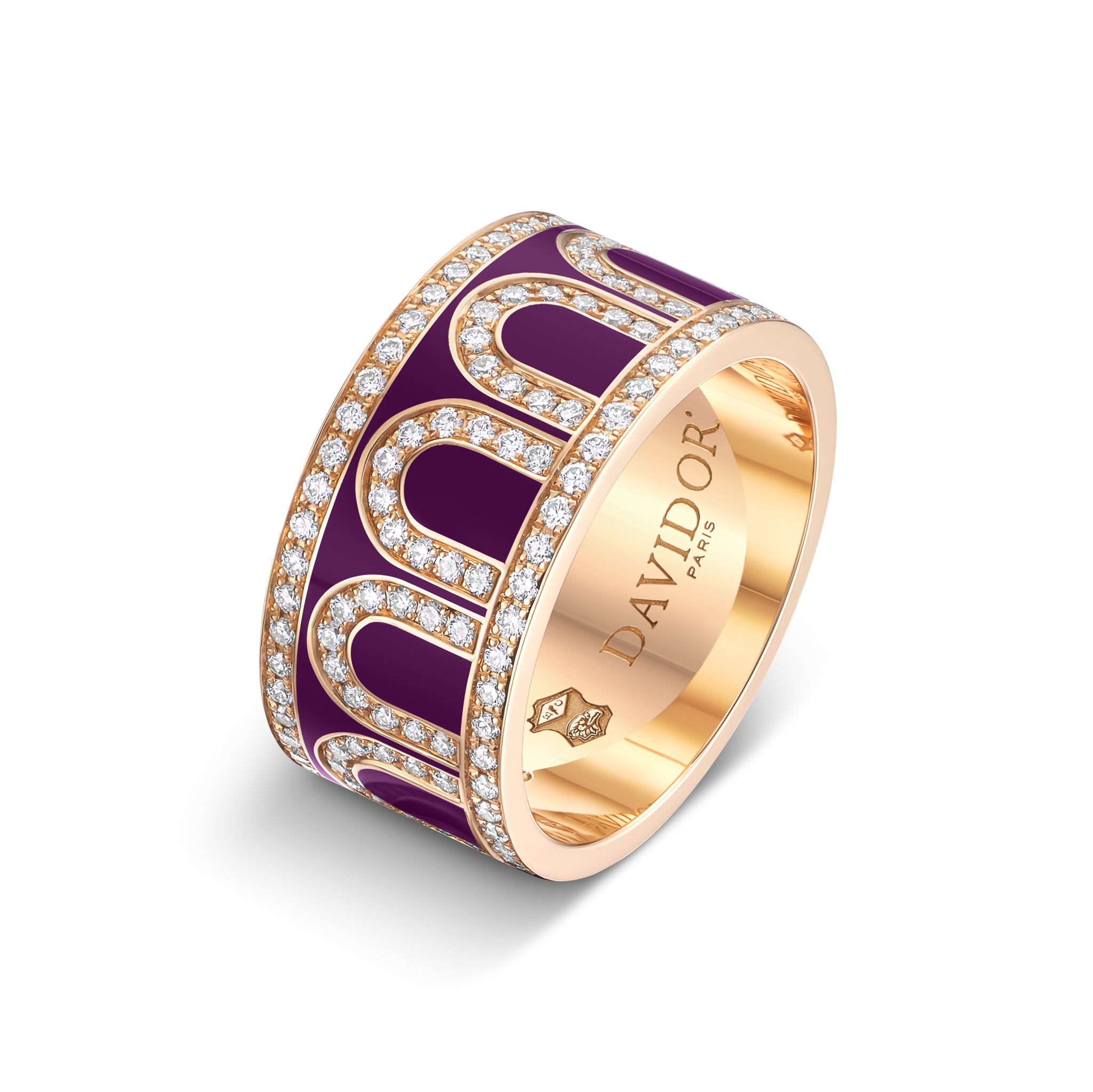 L'Arc de DAVIDOR Ring GM, 18k Rose Gold with Aubergine Lacquered Ceram